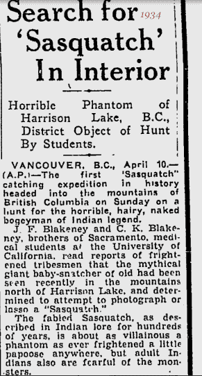 Interesting newspaper articles from the past - Sasquatch Chronicles