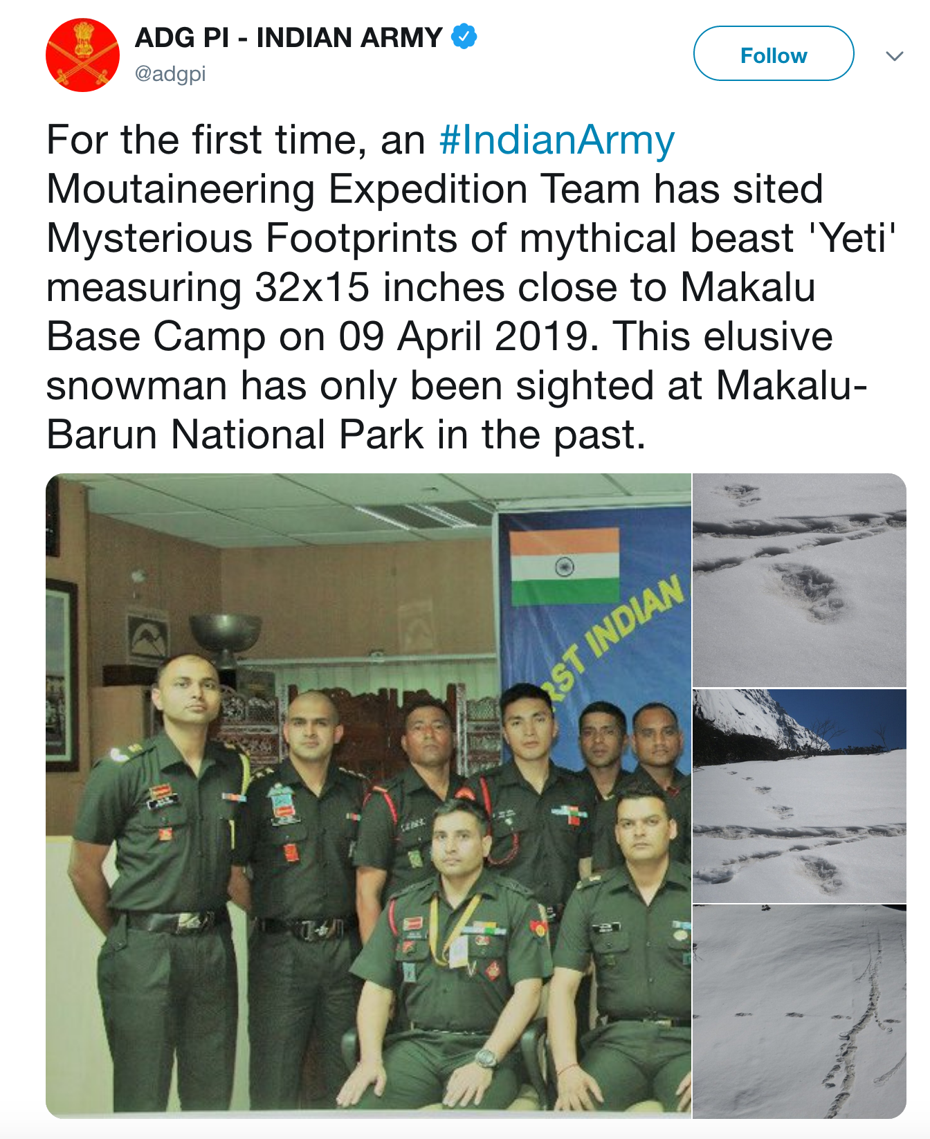 Indian army faces ridicule for posting photo of ‘Yeti’ footprints ...